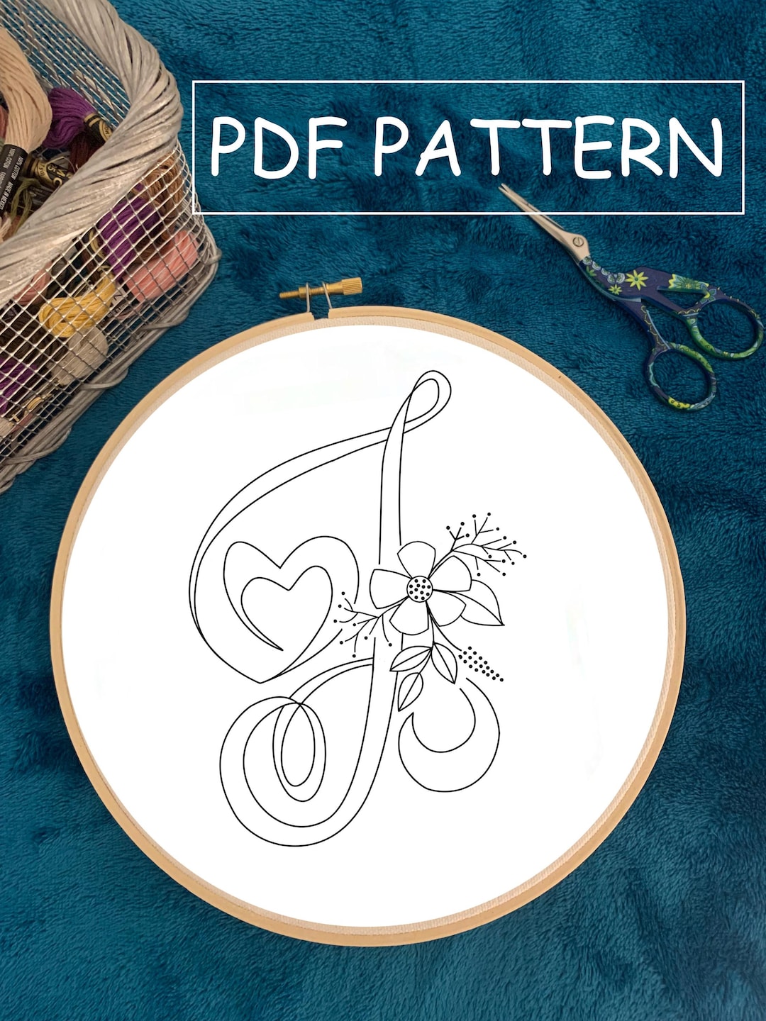 Floral Alphabet J Hand Embroidery Pattern - PDF Download DIY Initial ...