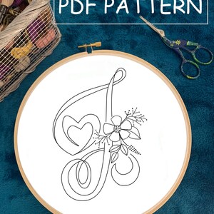 Floral Alphabet J Hand Embroidery Pattern - PDF Download DIY Initial ...
