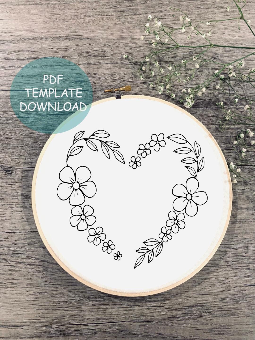 Floral Heart Embroidery Pattern: Flower Border Design (PDF Pattern) - Etsy