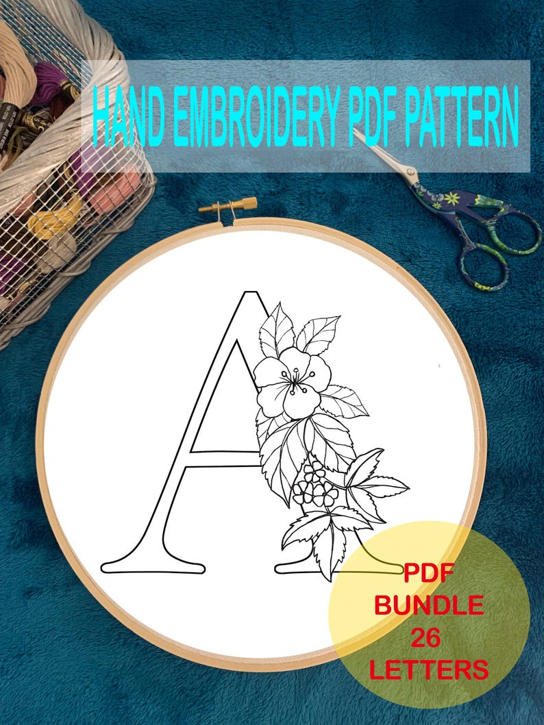 Floral Alphabet Hand Embroidery Pattern: 8-inch Monogram (PDF Download ...