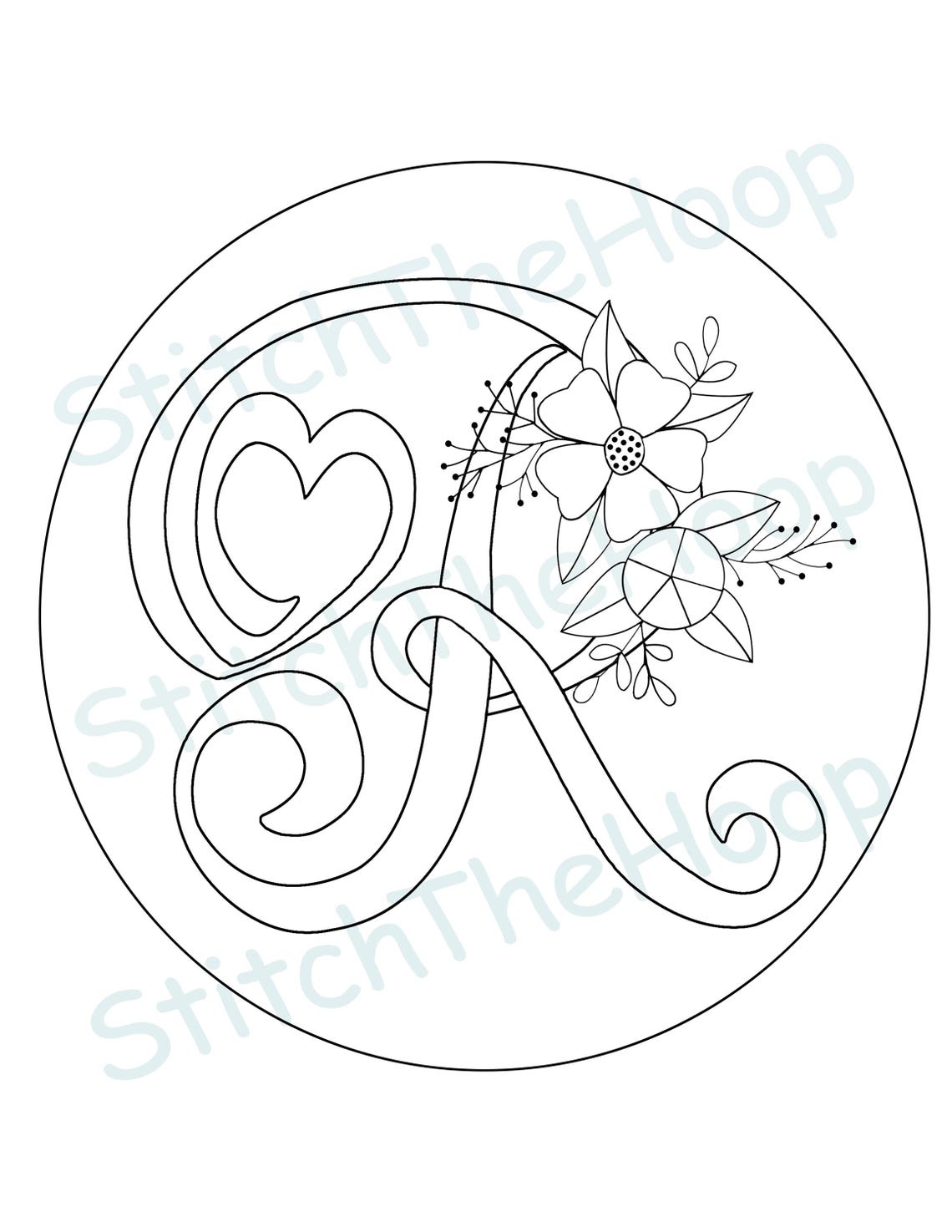 Floral Letter R Embroidery Pattern: DIY Initial Embroidery (PDF ...
