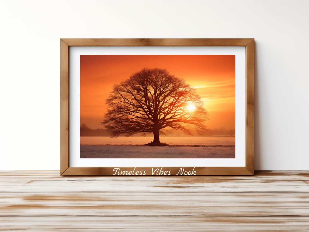 Stunning Sunset Oak Tree Print Vibrant Landscape Wall Art, Instant ...