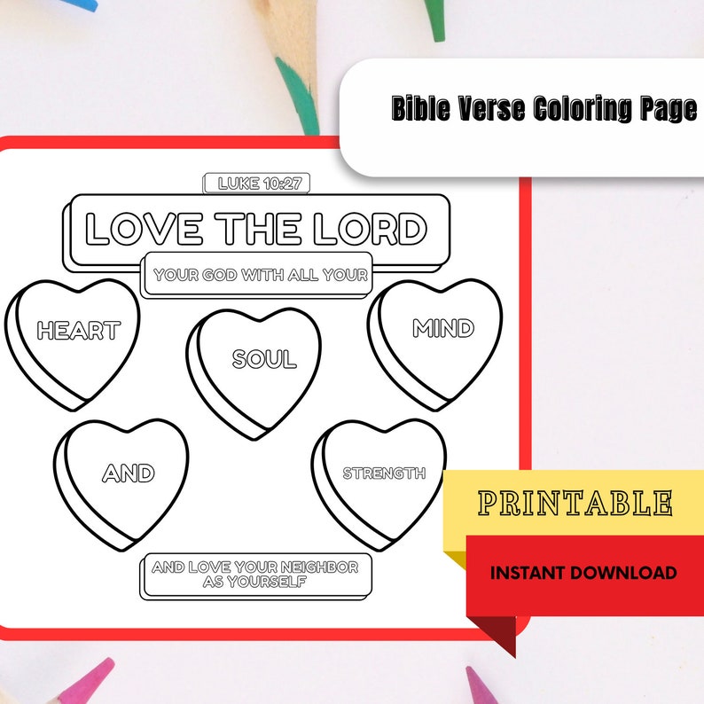 Bible Verse Coloring Sheet, Memory Verse, Luke 10.27, James 1.17 - Etsy
