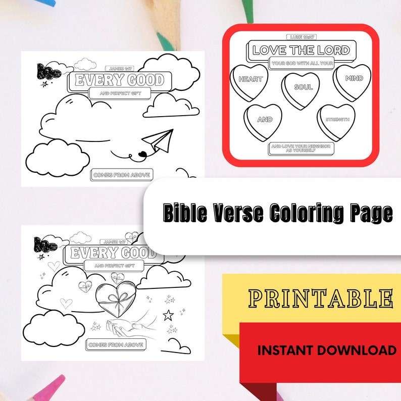 Bible Verse Coloring Sheet, Memory Verse, Luke 10.27, James 1.17 - Etsy