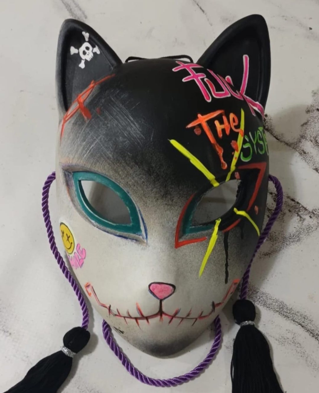 Custom Japanese Cat Anime, Cosplay. Custom Made Mask. Punk, Grafity ...