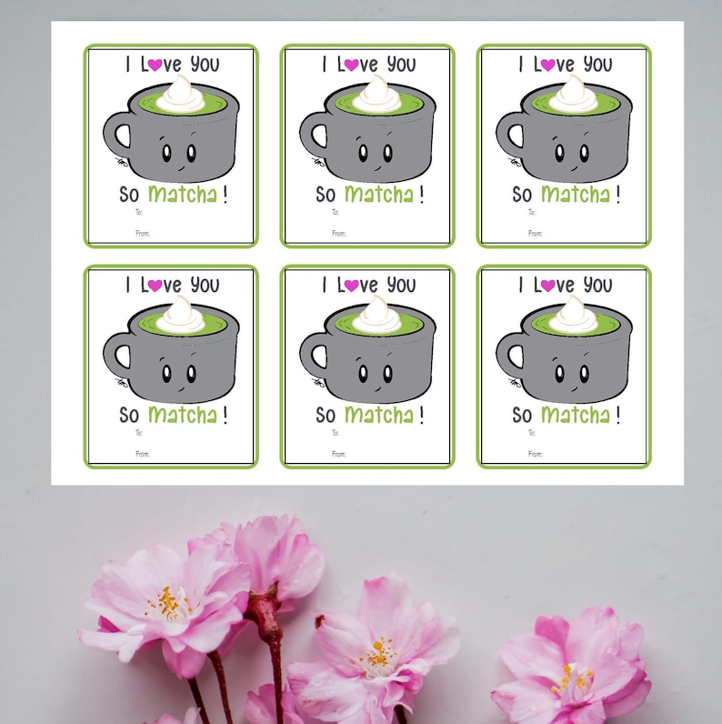 Printable PDF Cute Matcha Green Tea Coffee Mug Happy Valentines Day ...