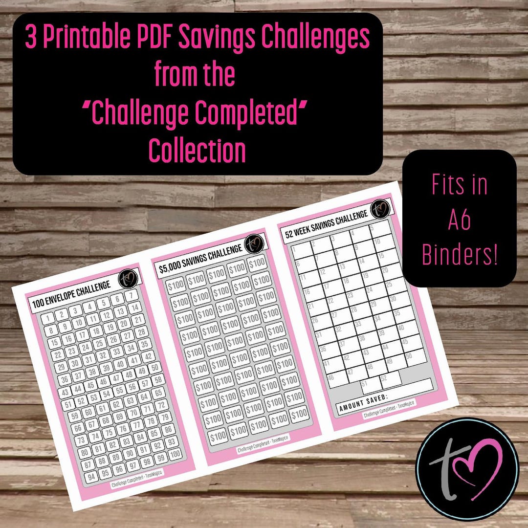 Money Savings Challenge Printable - Set of 3 Bundle: 5K, 52 Week, 100 ...