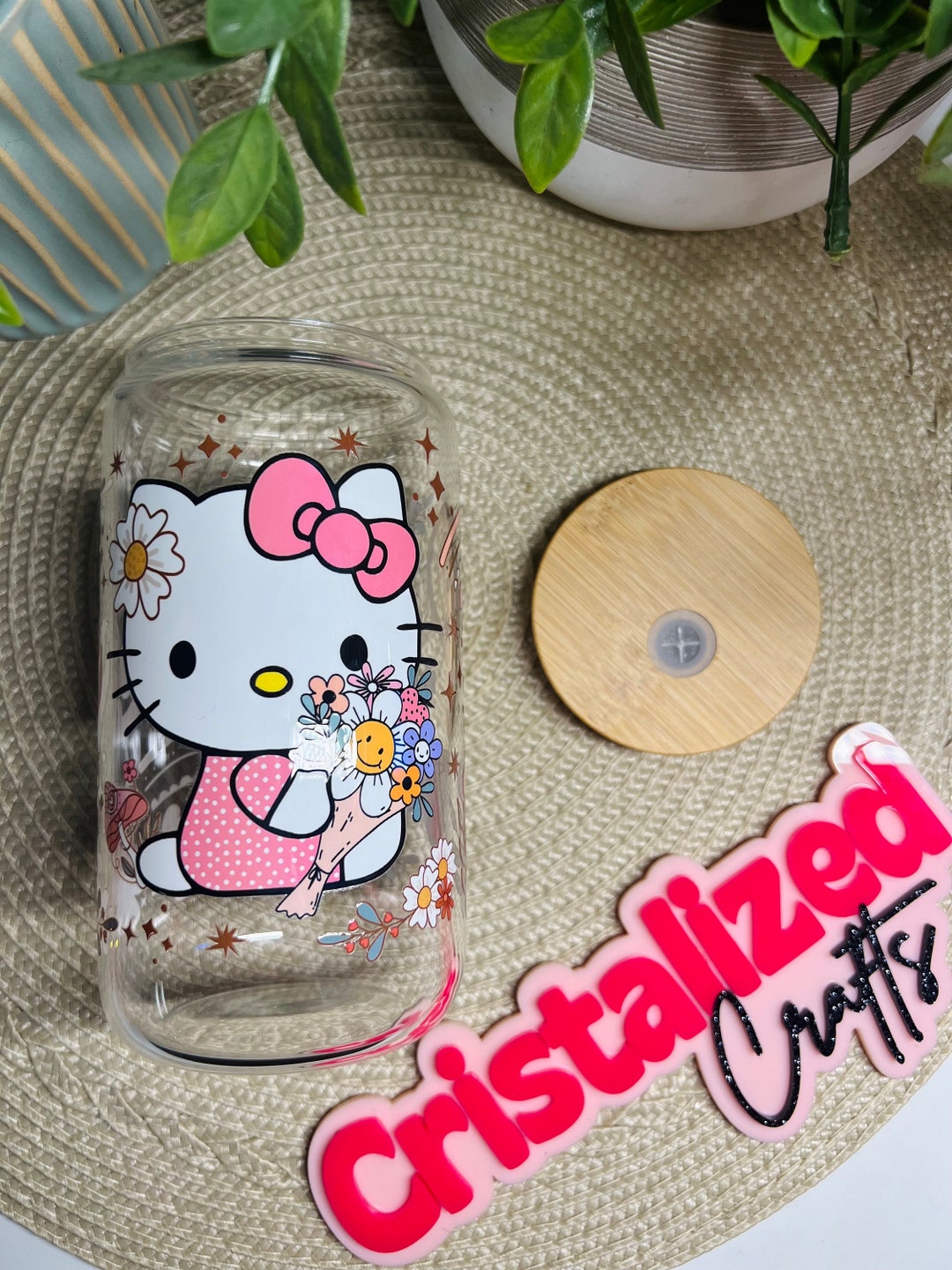 Hippie Hello Kitty Glass Cup - Etsy
