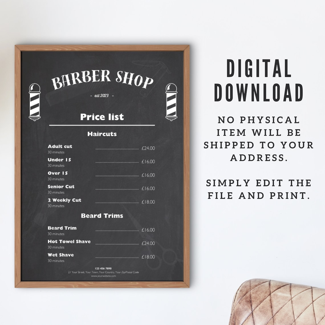 Barber Shop Price List | Editable Canva Template for Barber Shop| Digital Printable Flyer,price ...