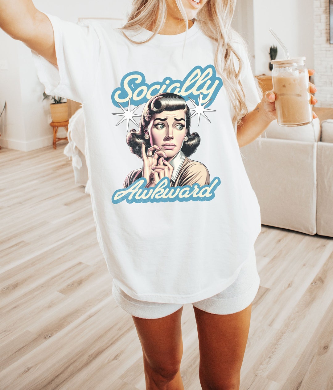 Socially Awkward Tee Shirt Cute Retro Anxious Girl Sweatshirt, Mental ...