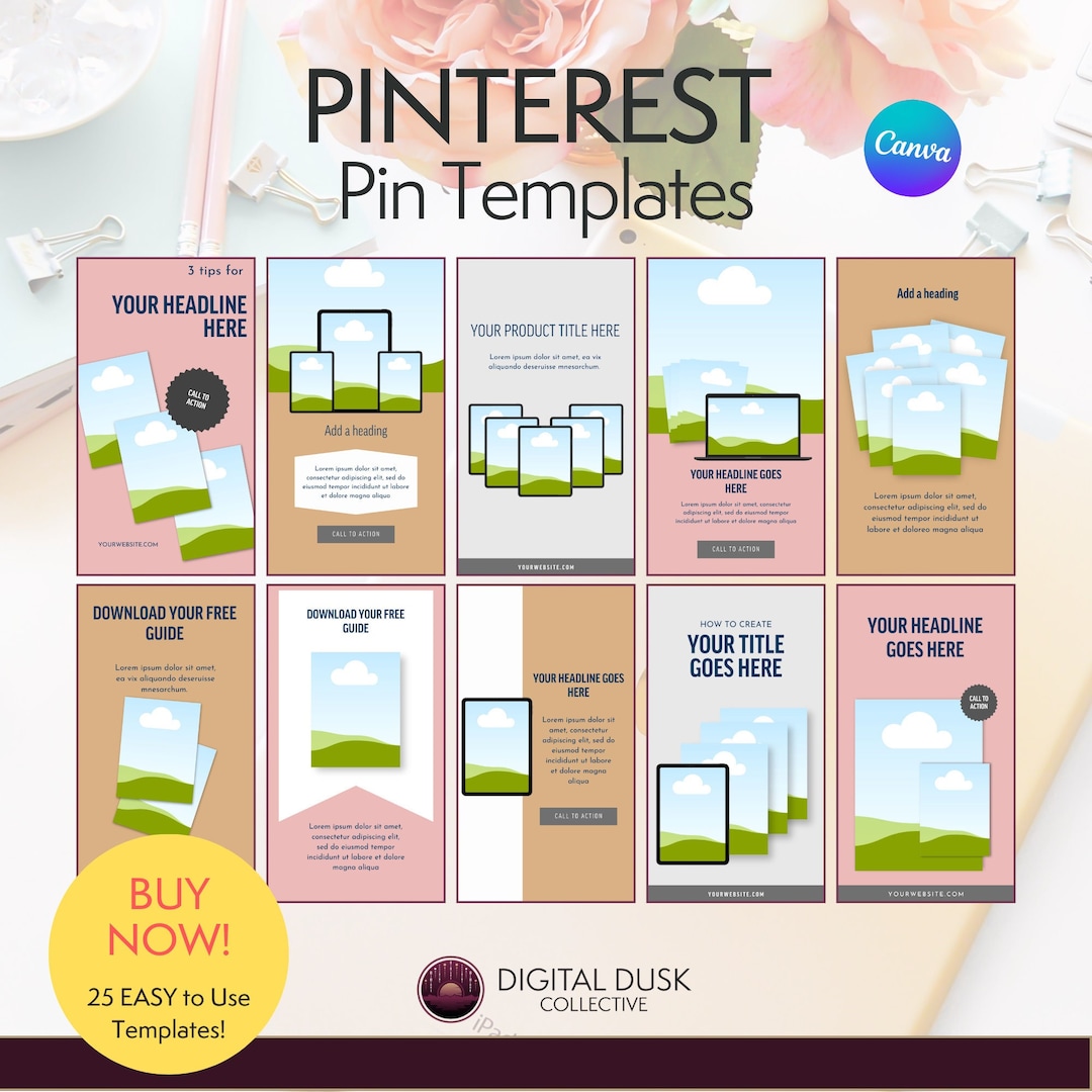 Plantillas de pines de Pinterest editables para Canva: 25 diseños ...