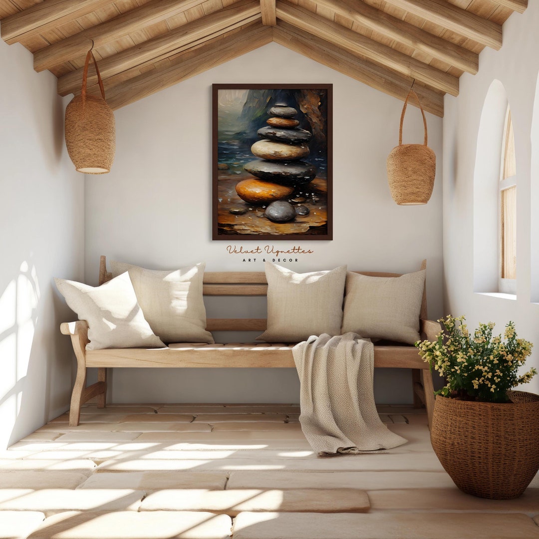 Zen Stones Oil Painting Style Poster Tranquil Meditation Art Peaceful ...
