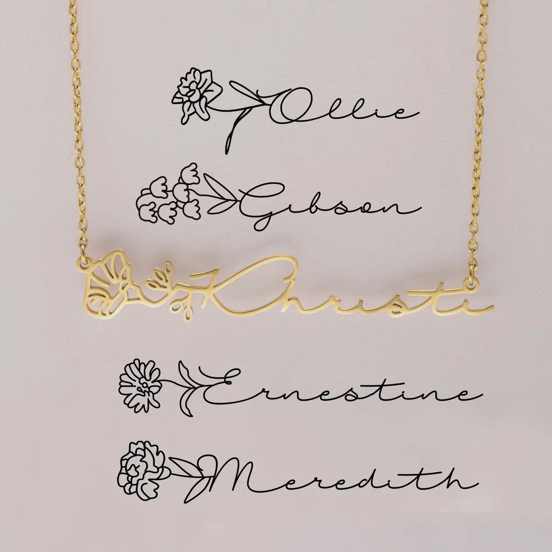 Customized Monogrammed Birth Flower and Name Flower Necklace - Etsy