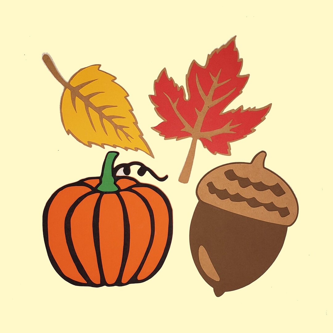 Autumn Die Cut Set of 4- Fall Leaves - Acorn - Oaknut - Pumpkin - Paper ...