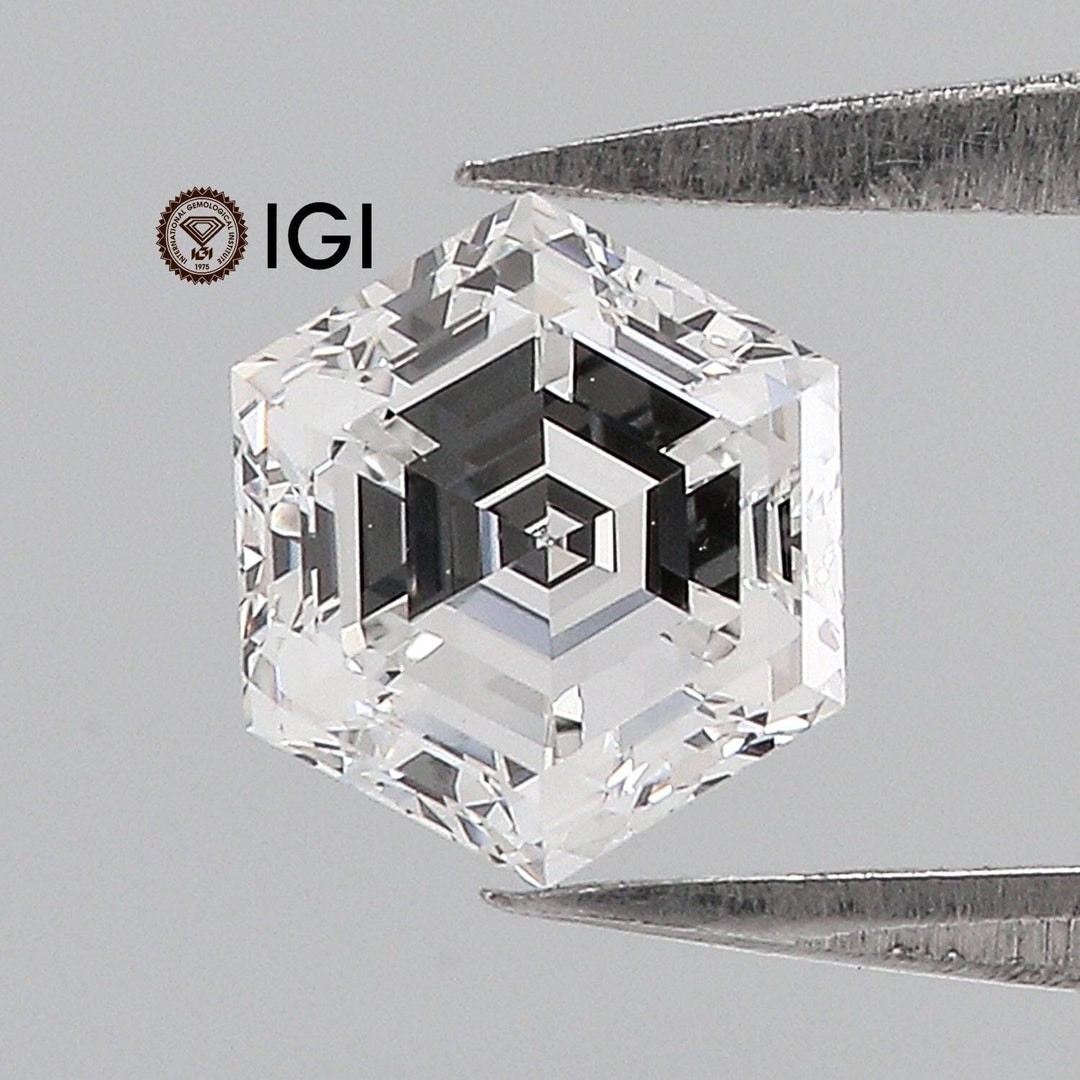 1.00 CT IGI Certified Hexagonal Step Cut Diamond White - E Color VS1 ...