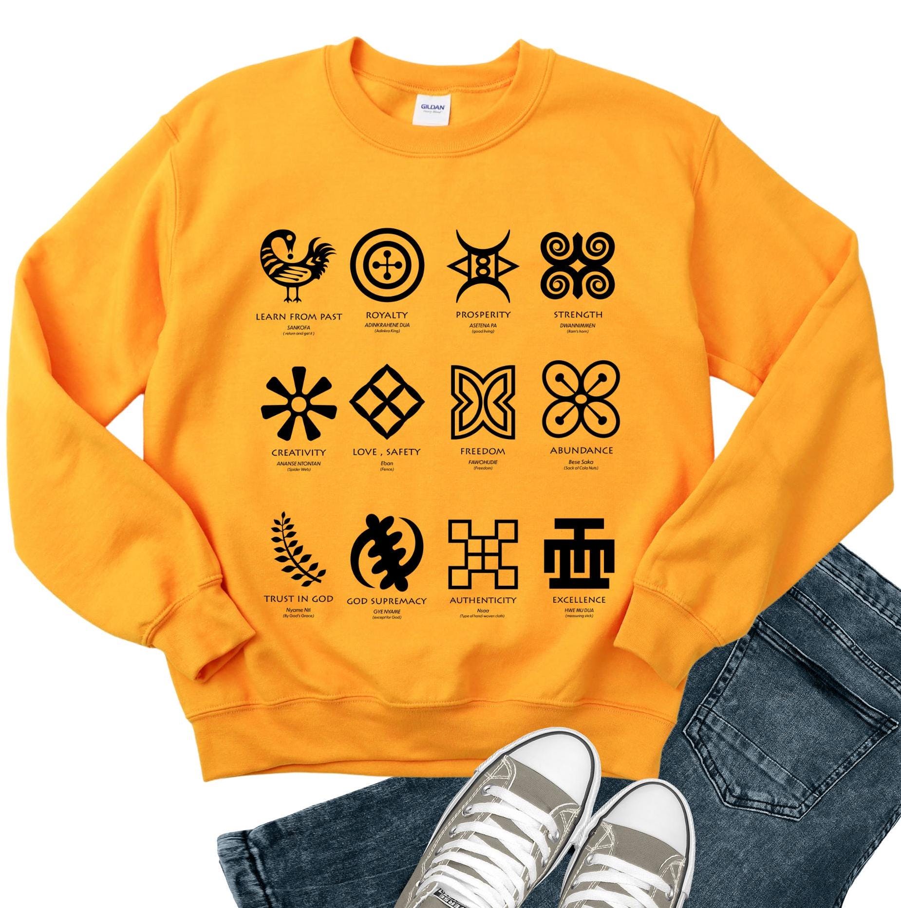 Adinkra Symbols Unisex Sweatshirt African Ghana Akan Culture Symbology ...