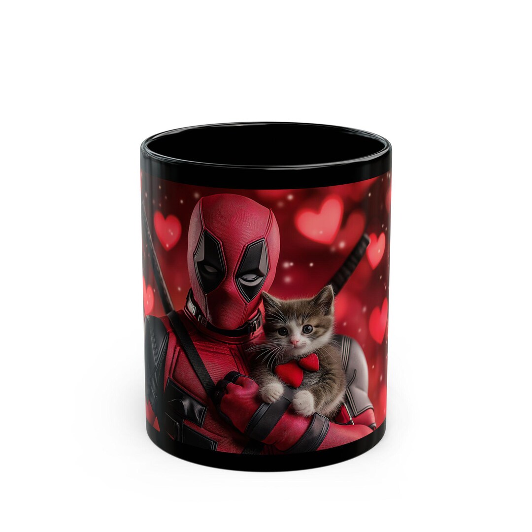 Deadpool Valentines Mug, Funny Love Heart Gift, Black Ceramic Coffee ...