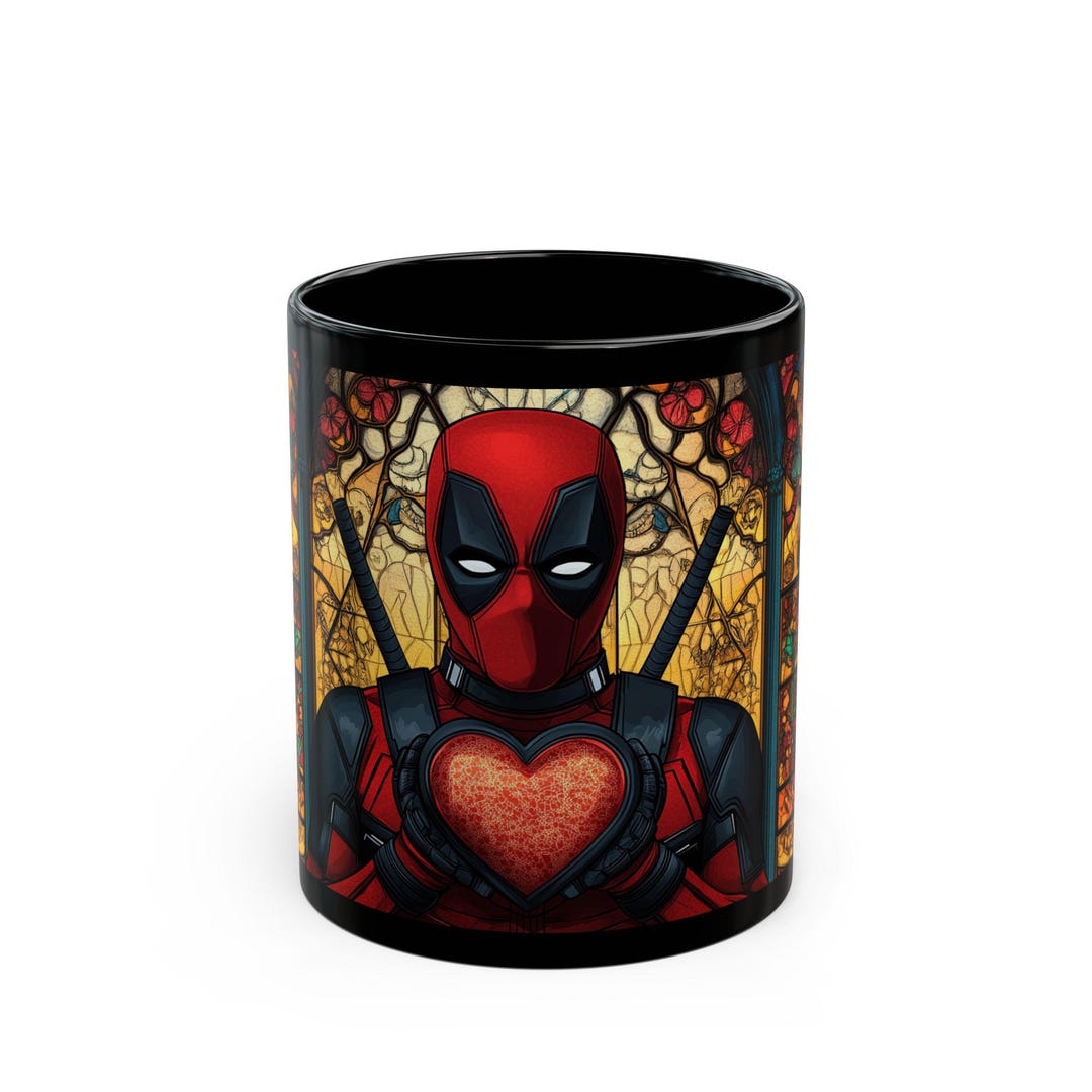 Valentine's Day Deadpool Mug, Funny Love Heart Gift, Black Ceramic ...