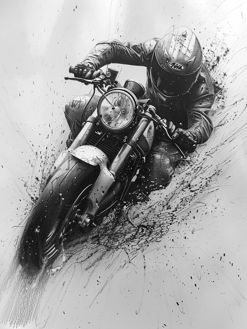Biker Flash Art Prints Set of 8 Motorcycle Rider Designs - Vintage ...