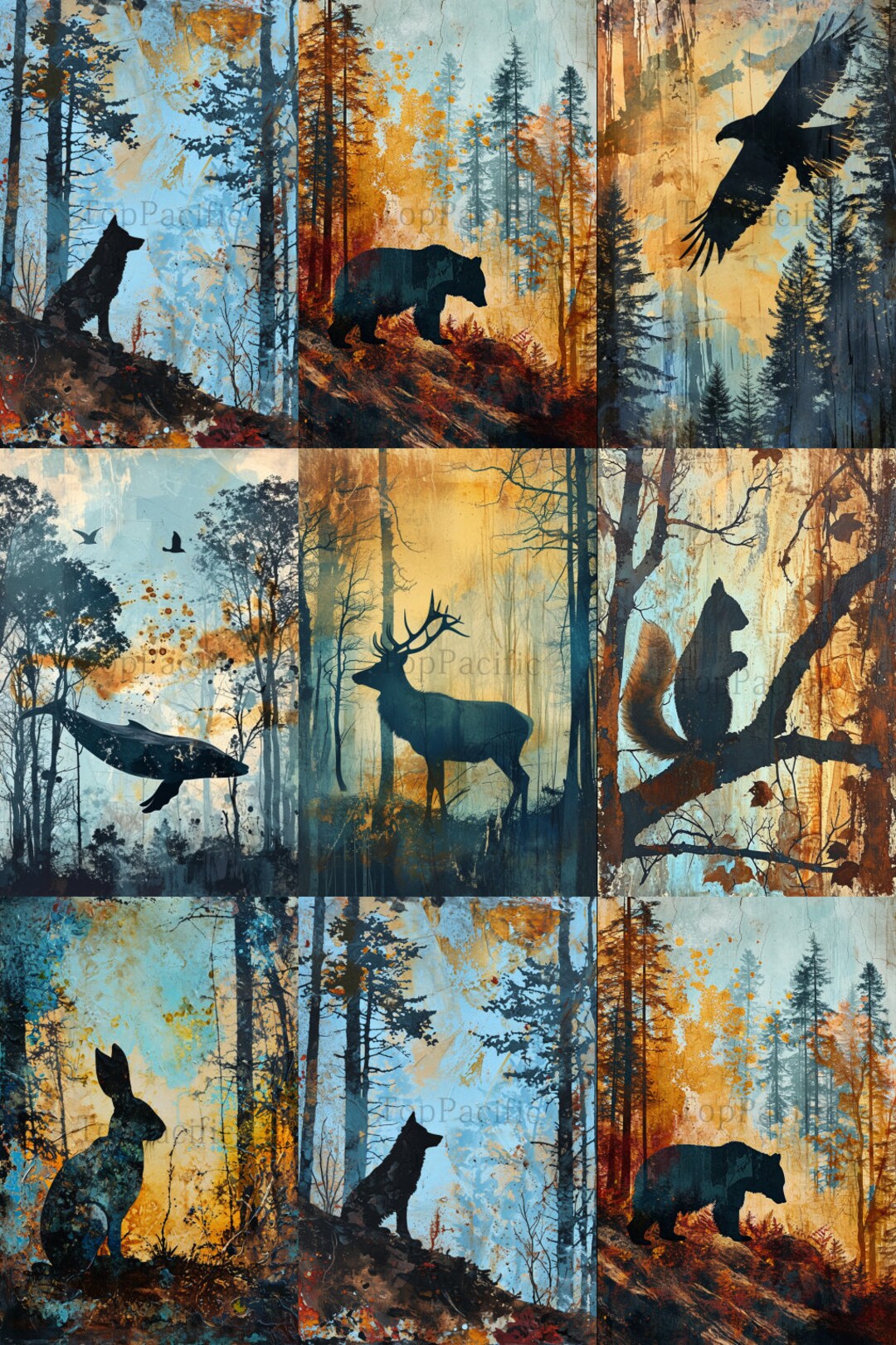 Vintage Forest Animal Oil Painting Art Prints: Set of 7 (digital ...