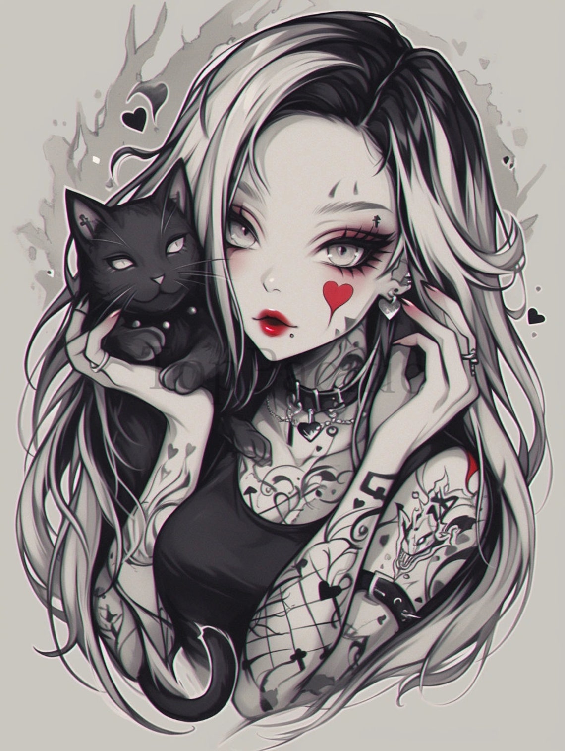 Gothic Girl Design Tattoo Flash Art Prints Set of 9 Dark Romance ...