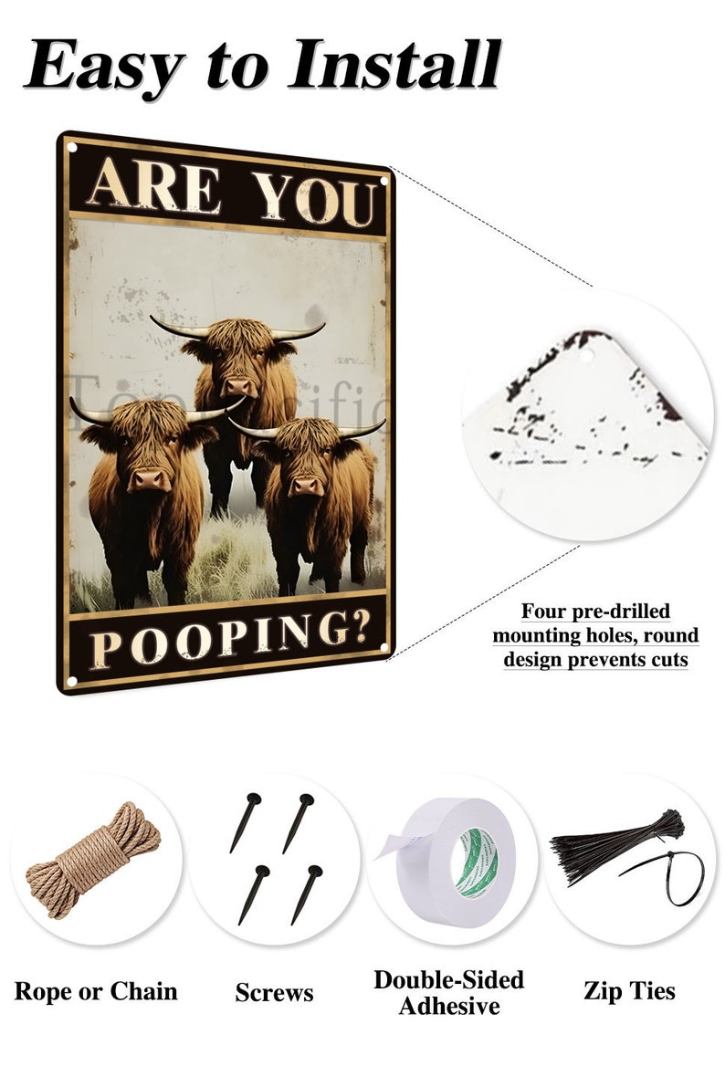 Funny Highland Cow Tin Sign - 'are You Pooping?' Bathroom Decor - 12x8 ...
