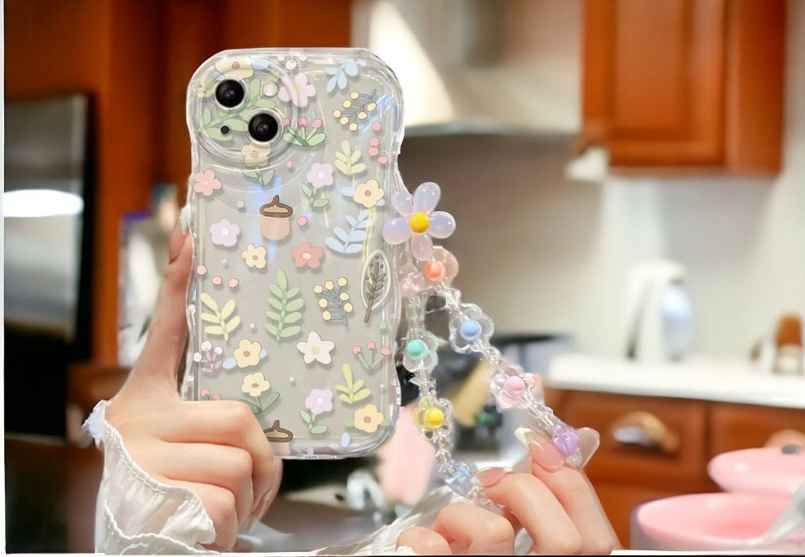 Cute 3D Flower Bracelet Wrist Chain Lanyard Clear Soft Phone Case for ...