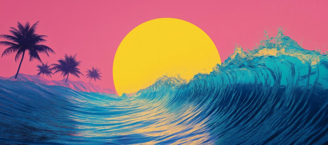 Dopamine Decor, Vaporwave Sunset Wave Wallpaper: Large Abstract Wall ...