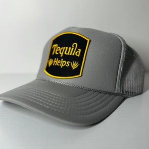 Tequila Helps Black & Yellow Trucker Hat, Funny Hat, Rope Hat, Drinking Hat, Hunting Hat ...