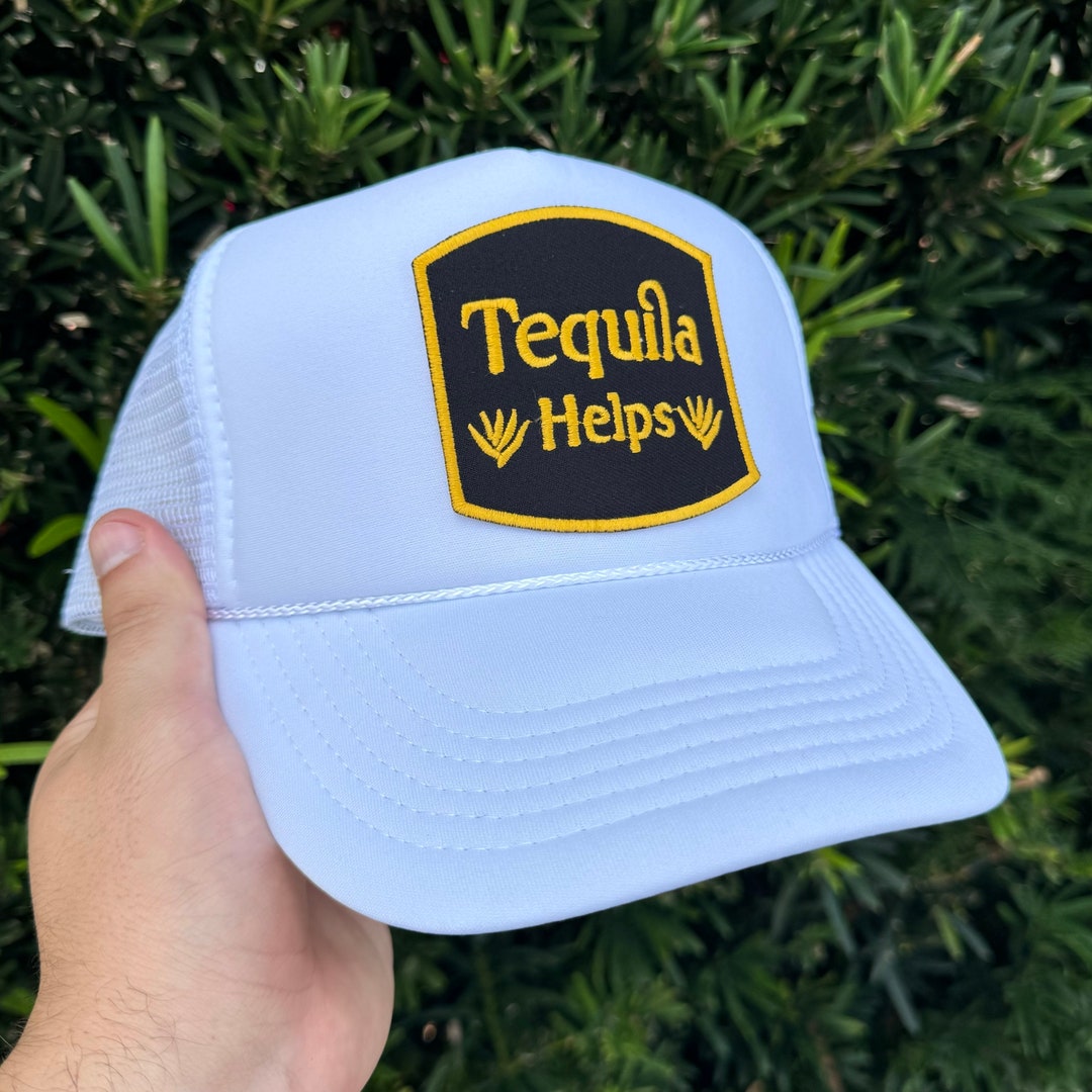 Tequila Helps White Trucker Hat, Funny Hat, Rope Mesh Back Hat, High Crown, Hunting Hat, Fishing ...