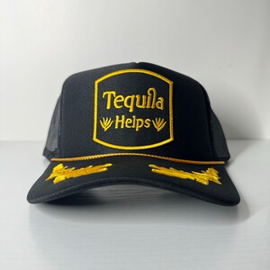 Tequila Helps Black & Yellow Trucker Hat, Funny Hat, Rope Hat, Drinking Hat, Hunting Hat ...