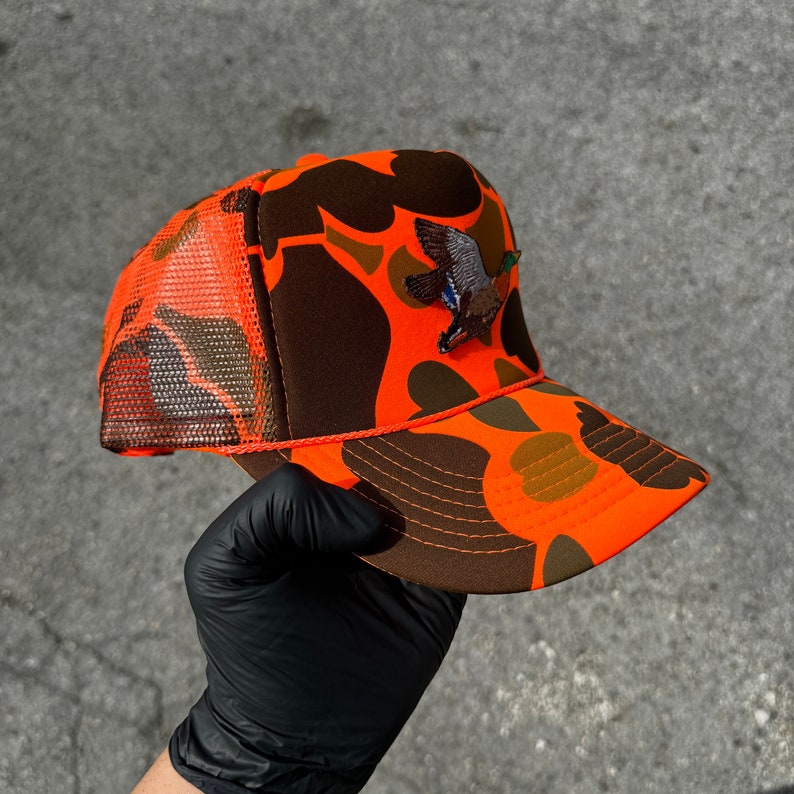 Duck Hunt Orange Camouflage Trucker Hat, Retro Rope Hat, Mesh Back ...