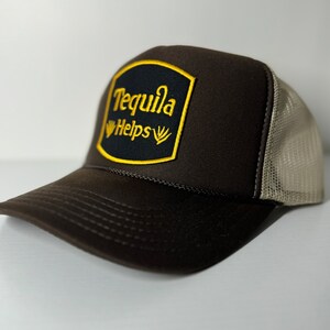 Tequila Helps Black & Yellow Trucker Hat, Funny Hat, Rope Hat, Drinking Hat, Hunting Hat ...