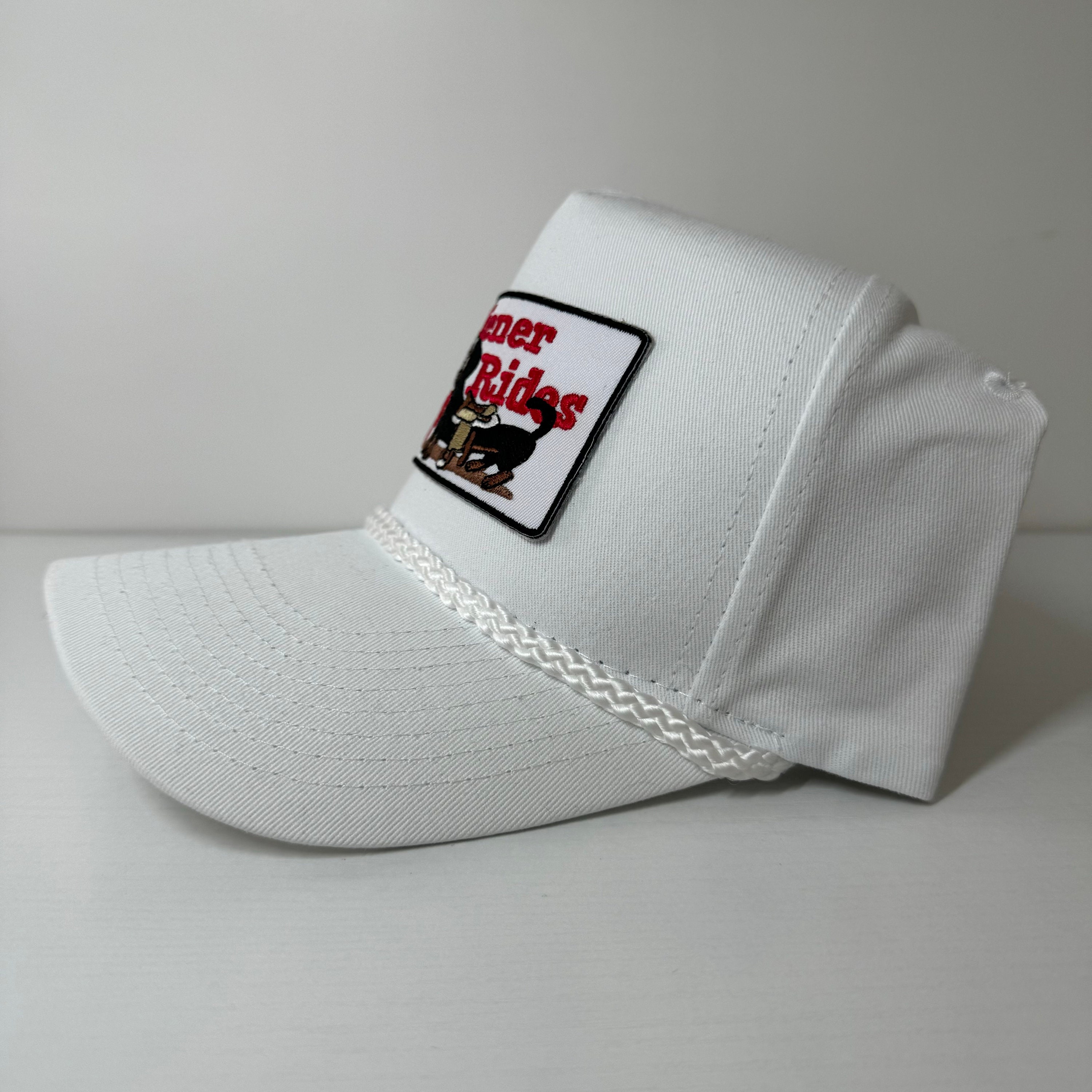 Wiener Rides White Trucker Hat, Retro Hat, Rope Hat, High Crown ...