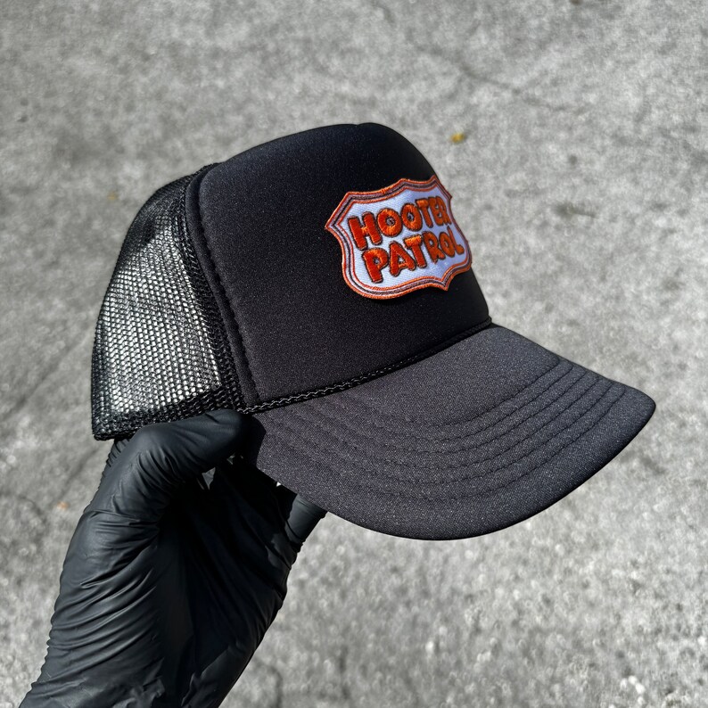 Hooter Patrol Black Trucker Hat, Retro Rope Hat, Mesh Back Snapback ...