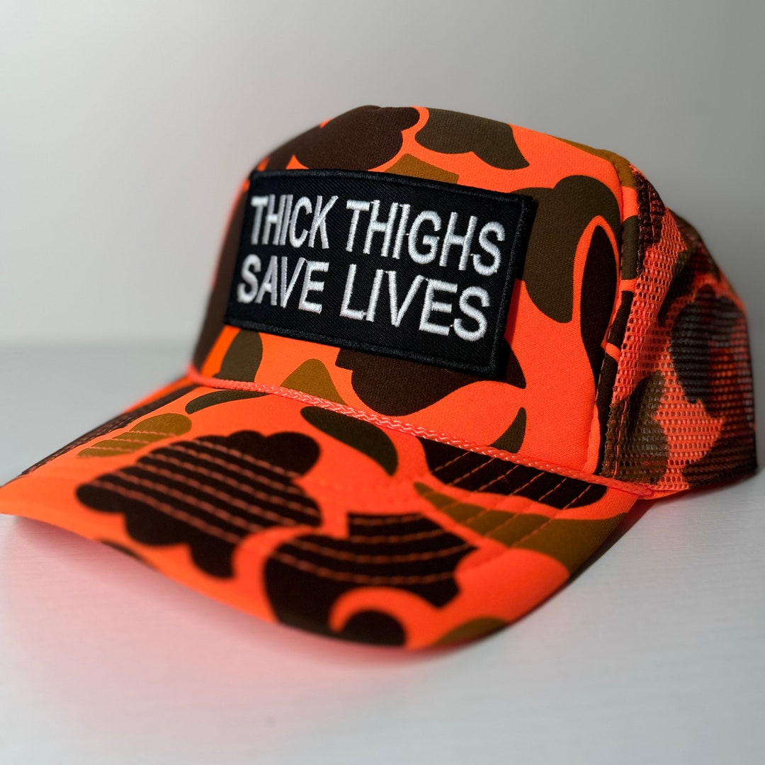 Thick Thighs Saves Lives Orange Camo Trucker Hat, Rope Mesh Back Hat ...