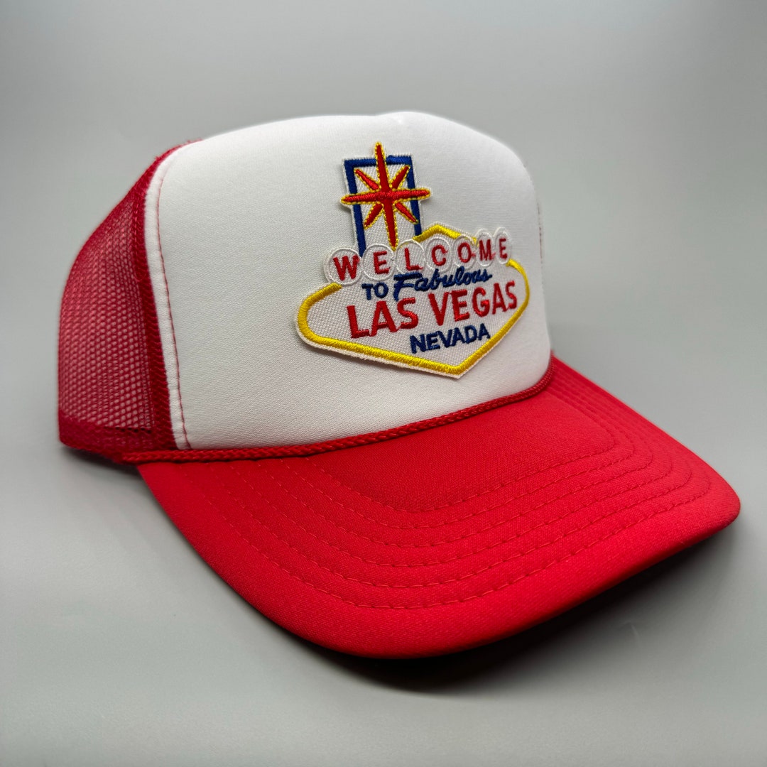Las Vegas Red & White Trucker Hat, Funny Hat, Rope Mesh Back Hat, High ...
