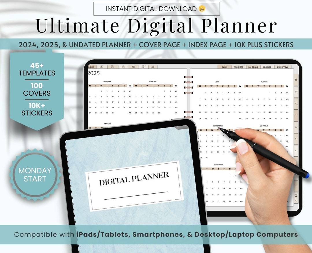 Undated Digital Planner, 2024 & 2025 Hyperlinked Planners, Boho Digital ...