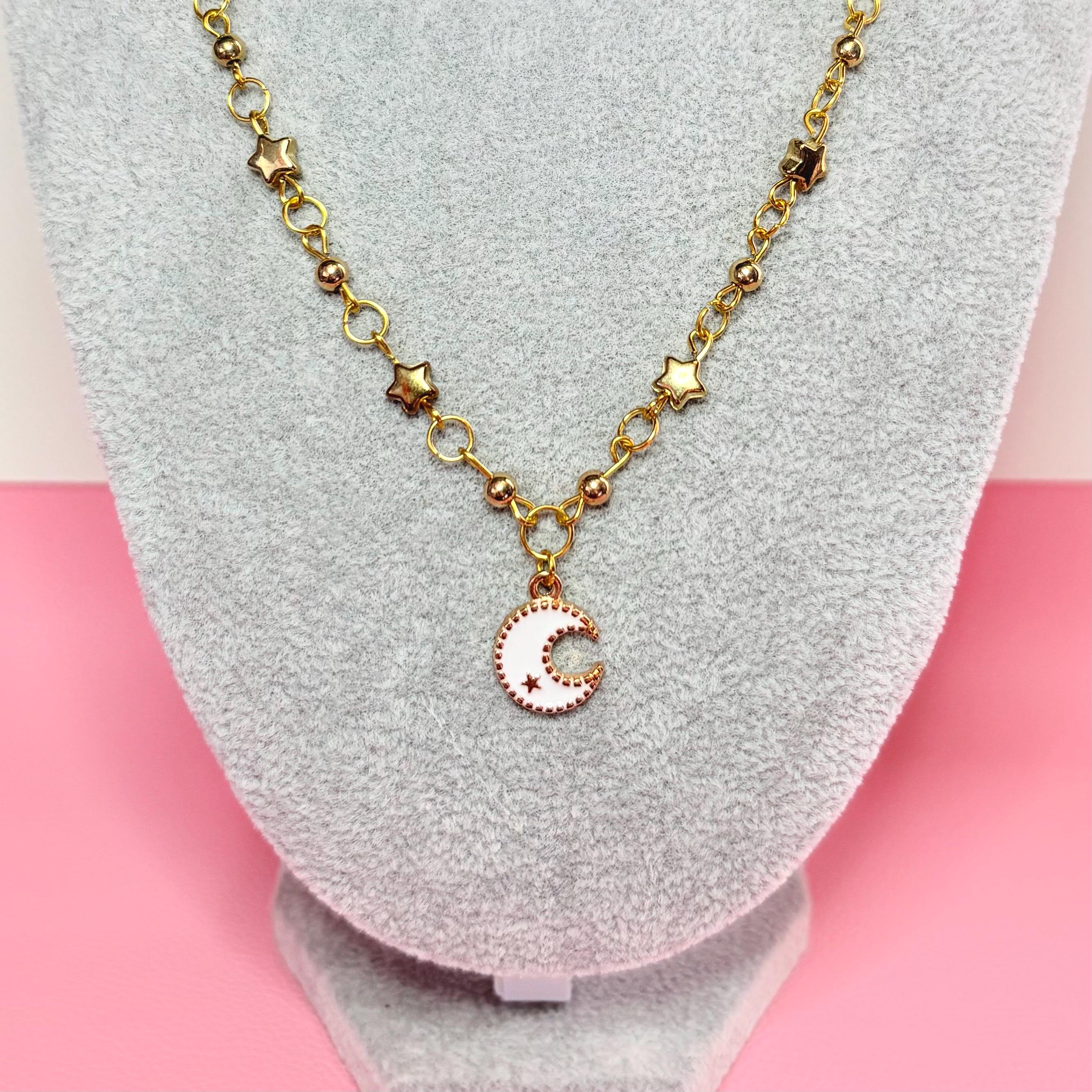 Handmade Gold Star Moon Charm Dainty Beaded Necklace - Etsy Canada