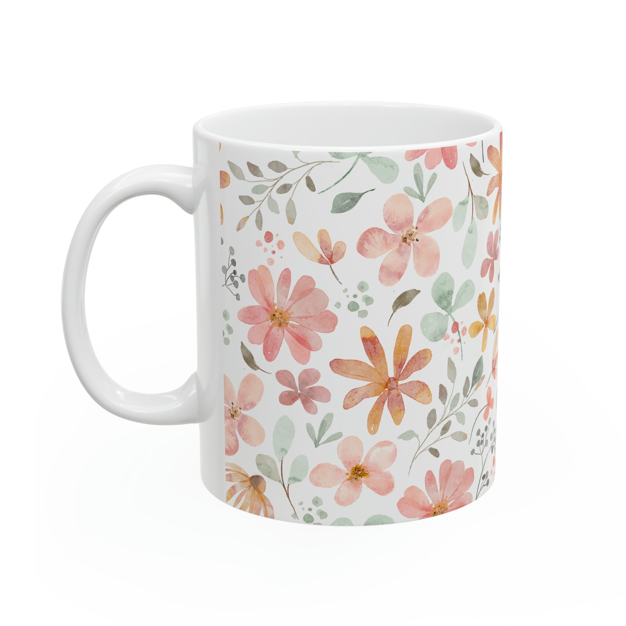 Coffee Mug. 110z. Comfortable Handle. Lovely Pink Floral. Great Gift ...