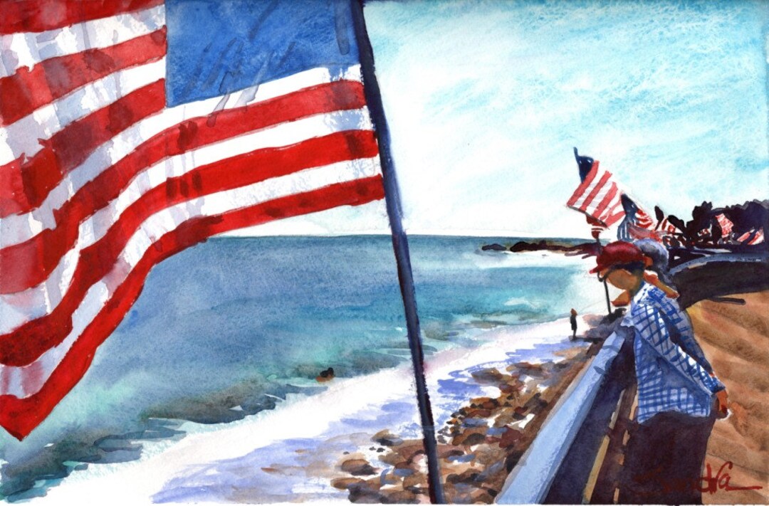 Flags on the Promenade : SIGNED Art Print Sandra Watercolors ...