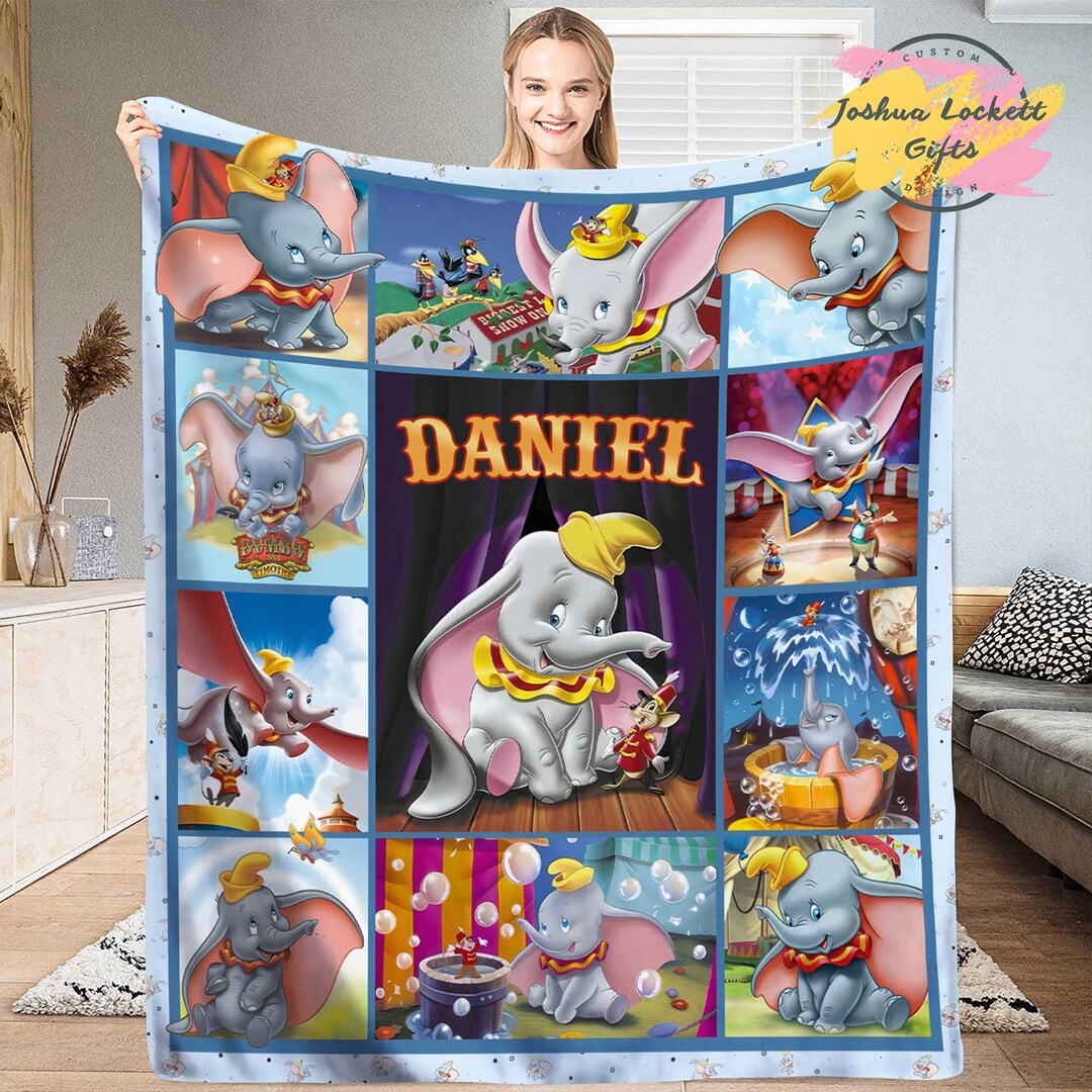 Personalized Dumbo Elephant Throw Blanket, Custom Name Dumbo Quilt ...