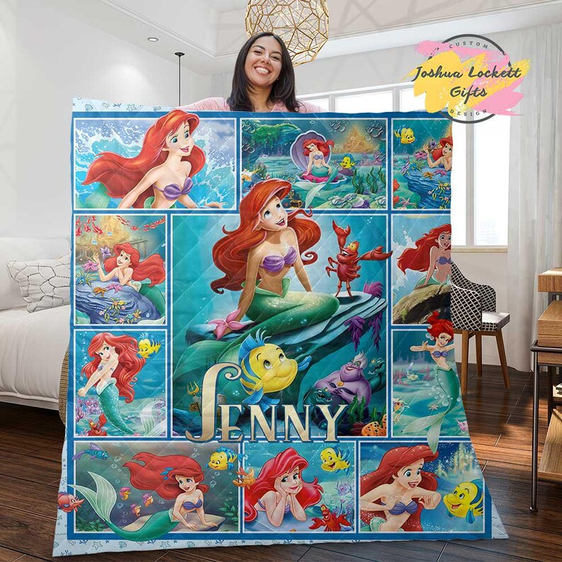 Personalized the Little Mermaid Throw Blanket, Custom Name Ariel Princess Quilt Blanket, Little ...