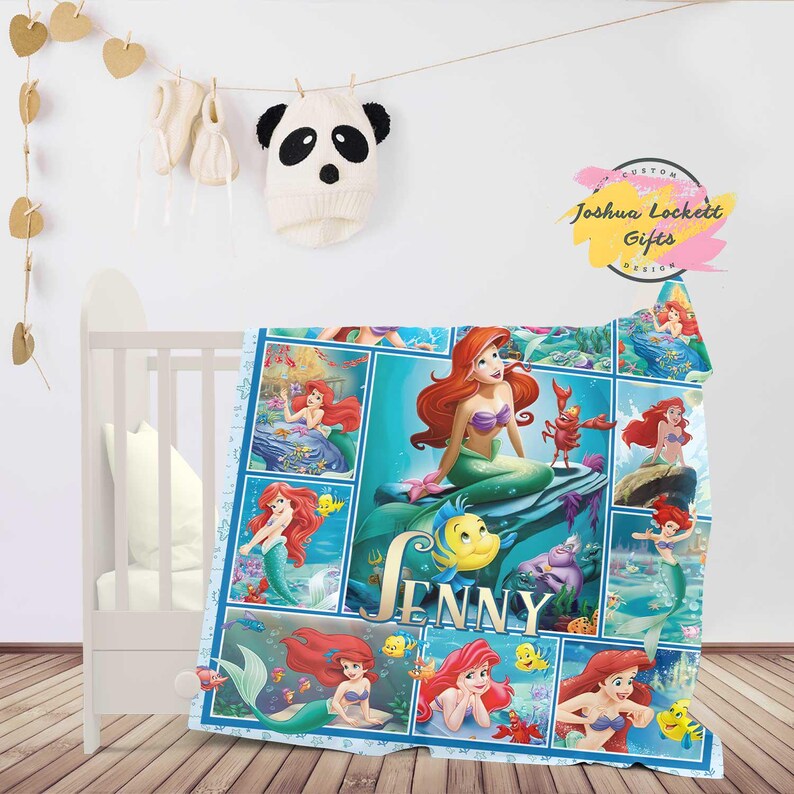 Personalized the Little Mermaid Throw Blanket, Custom Name Ariel Princess Quilt Blanket, Little ...