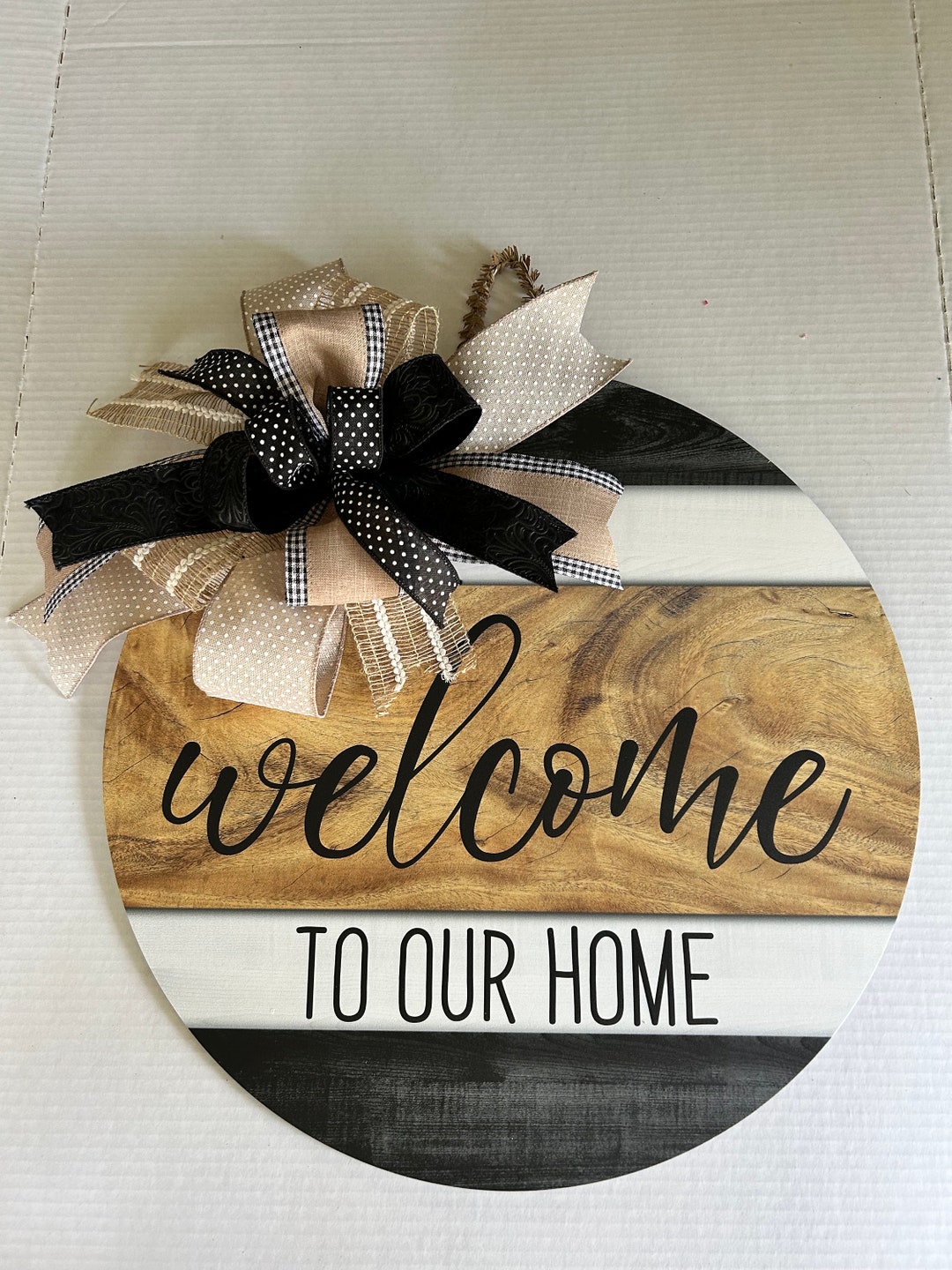 Rustic Wooden Welcome Sign With Elegant Bow Décor Perfect for Front ...