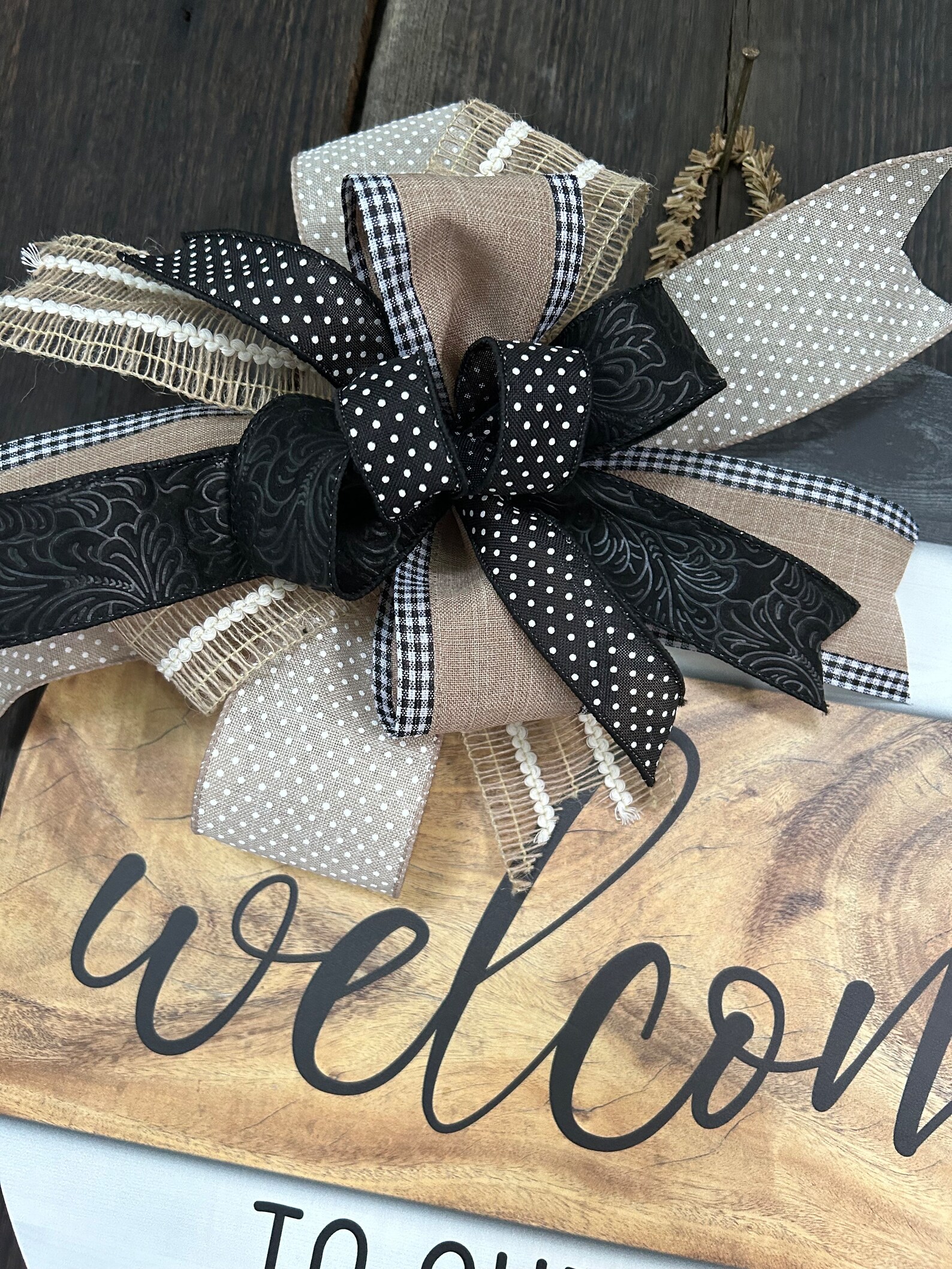 Rustic Wooden Welcome Sign With Elegant Bow Décor Perfect for Front ...