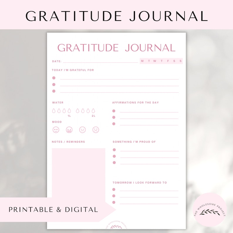Gratitude Journal, Printable Daily Gratitude Planner, Digital Download ...