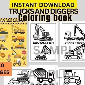 Trucks Diggers Construction Colouring Book for Children,printable for ...