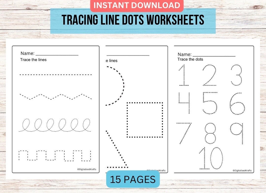 15 Page Line Tracing Dot Preschool Worksheet,line Trace Page Printable ...