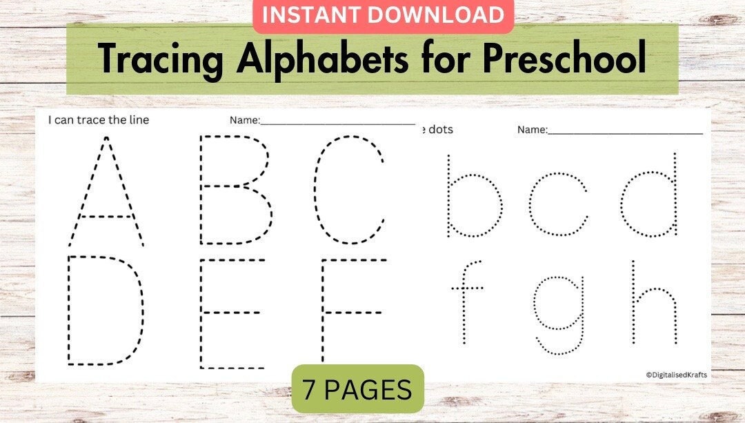 Preschool Tracing Alphabet Worksheets, Lines Trace Pages Printable ...